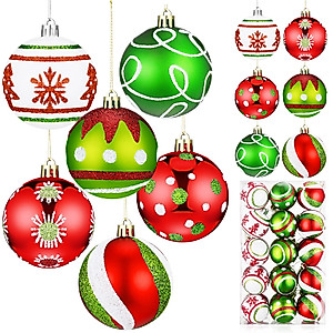 Leyndo 30 Pcs 2.4 Inch Glittering Red Green Christmas Ball Ornaments for Hanging on Xmas Tree - Candy Cane and Peppermint Decor (Classic)