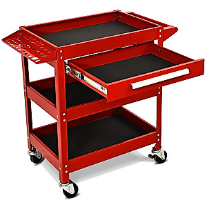 Goplus 3 Tier Rolling Tool Cart, 330 LBS Capacity Heavy Duty Utility Cart Tool Organizer with Storage Drawer, Industrial Commercial Service Tool Cart for Mechanics, Garage, Warehouse & Repair Shop