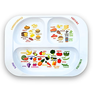 j&m Divided Portion Plate, Sections for Kids & Fussy Eaters, Learn Nutrition, Healthy Eating, Food Groups & Portion Sizes, Child-Friendly Melamine, Dishwasher-Safe