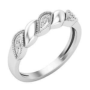Dazzlingrock Collection Lab Grown Round White Diamond Twist Wedding Band Ring for Women (0.09 Ctw) in 14K White Gold, Size 7