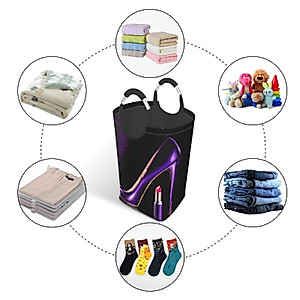 Elegant Purple High Heels With Lipstick Printed Laundry Basket 50 L Capacity Laundry Hamper Collapsible Water Proofing Dirty Clothes Basket For Bathroom, Laundry, Bedroom