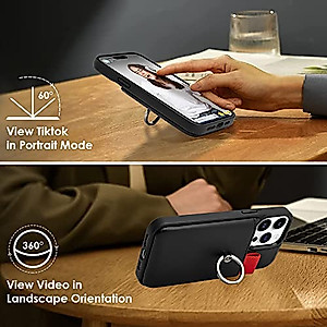 LAMEEKU Compatible with iPhone 13 Pro Max Wallet Case with Card Holder, 360° Rotation Ring Holder Stand, PU Leather Kickstand Card Slots Case, Protective Cover for Apple iPhone 13 Pro Max 6.7'' Black