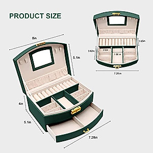 XKY Jewelry Box for Women Girls-2 Layer Jewelry Organizer with Removable Tray Display Earrings Bracelets Rings Necklaces-Small Travel Jewelry Box in PU Leather with Soft Velvet Lining-Ideal Gift-green
