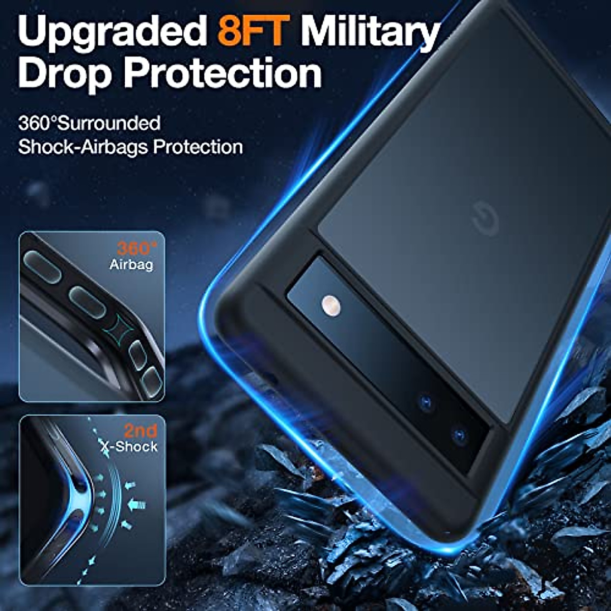 𝞣𝙊𝙍𝙍𝘼𝙎 Shockproof Designed for Pixel 6a Case 5G [8FT Military Grade Protection] Google Pixel 6a Case, Semi-Clear Hard PC Back & Soft Edge Slim Protective Phone Case for Pixel 6a 6.1", Black