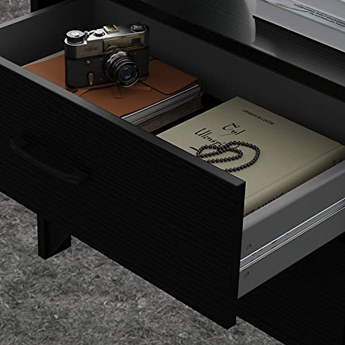 Panana 2/3/4/5/6 Drawer Dresser, Chest of Drawers Wooden Storage Dresser Cabinet Bedroom Furniture (2 Drawer, Black)