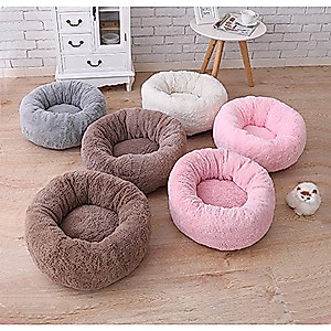 TINTON LIFE Luxury Plush Pet Bed with Pillow for Cats Small Dogs Round Donut Cuddler Oval Cozy Self-Warming Cat Bed for Improved Sleep Pink M
