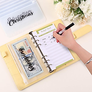 SKYDUE Budget Binder with 8pcs Zipper Envelopes, Money Organizer for Cash with 12pcs Expense Budget Sheets & 24 Blak Sticky Labels, Budget Book with Cash Envelopes, Yellow, A6 (1008HYJ-HZ_A6Yellow)