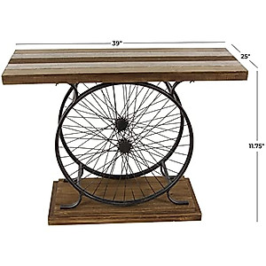 Deco 79 Wood Bike Wide Slatted Top Console Table with Dual Wheel Frame and Tiered Base, 36" x 25" x 12", Brown