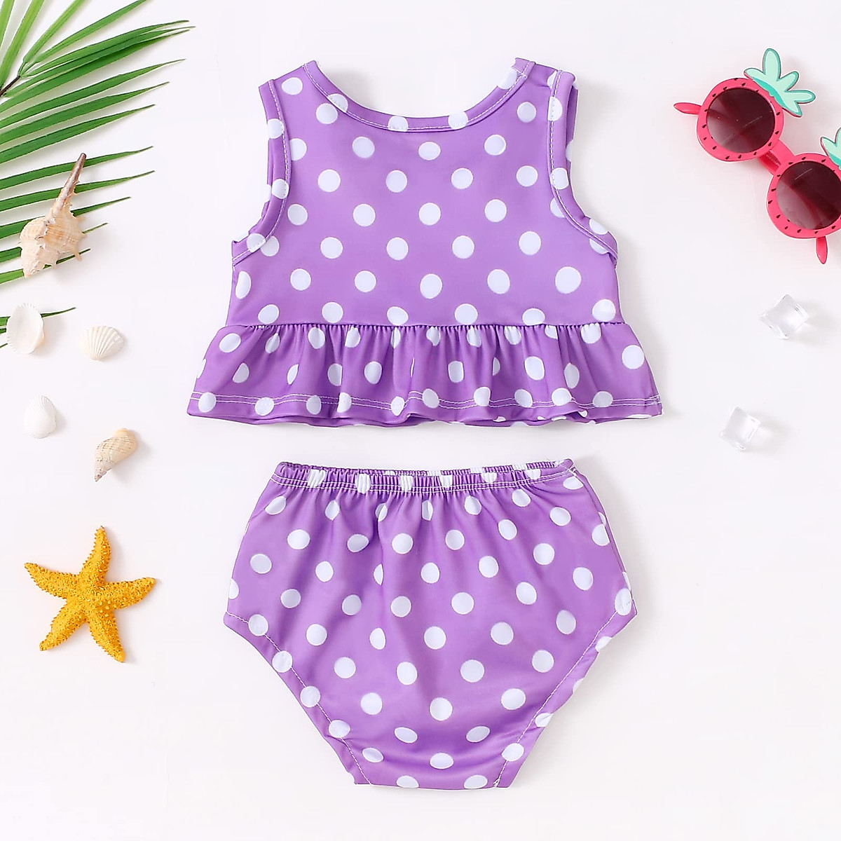 Toddler Girl Swimsuit Polka Dots Baby Girl Bathing Suit Sleeveless Swimwear Two-Piece Beach Bikini Summer(12-18 Months, Blue)