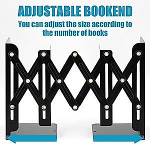 Adjustable Bookends, Book Holders for Shelves, Metal Book Ends for Heavy Books, Extends Up to 17 Inches Used in Office, Desk and School (Black)