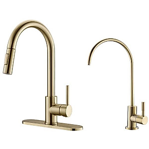 601&SS601 Gold Kitchen Faucet with Pull Down Sprayer and Gold Drinking Water Faucet