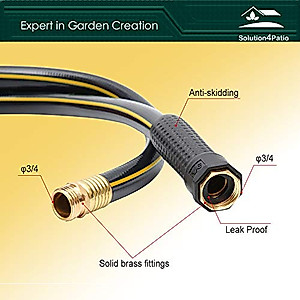 Solution4Patio Homes Garden Hose No Kink 5/8 in. x 25 ft. Black Water Hose, No Leaking, Heavy Duty, High Water Pressure, Male/Female Brass Fittings 12 Year Warranty #H155B10-US