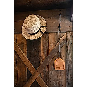 Hope Woodworking Leather Fly Swatter Set (1 Pack) – 17” Amish-Made Fly Swat w/Real Leather Paddle – Fly Swatters Multi Pack w/Metal Handle – Bug Swatter, Mosquito Swatter, Wasp Swatter (Brown)