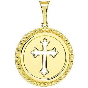Jewelry America 14k Yellow Gold Reversible Open Christian Cross Medallion Pendant
