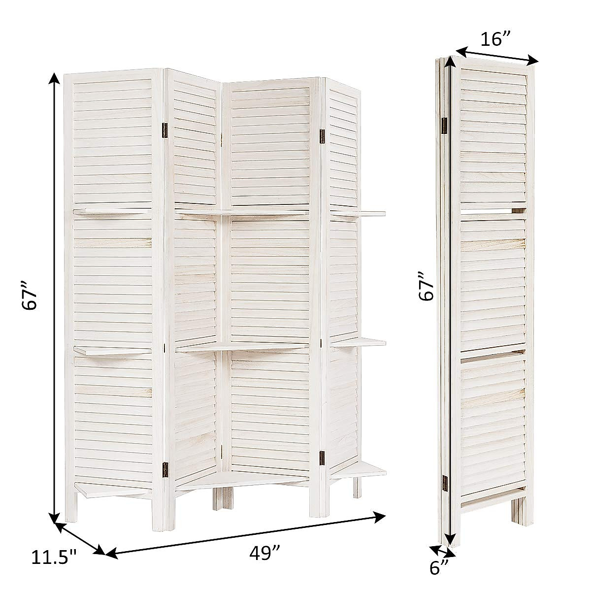 Giantex Room Divider with Shelves, 4 Panel Room Dividers and Folding Privacy Screens, Room Separators Divider Wall, Divider for Room Partition Separation, 5.6Ft Foldable Room Divider Screen, White
