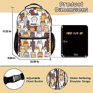 Cbntnaf Cute Meow Cat Backpack for Girls Boys Teens,College Bookbags,18 Inch,Large Capacity,Durable,Lightweightbag for Travel