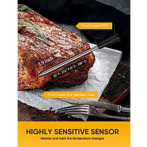 Wireless Meat Thermometer, Food Thermometer with 165ft Wireless Range, Smart APP Control, Charging Dock, USB C Charging Cable, Kitchen Thermometer for Oven, Grill, BBQ, Smoker, Rotisserie