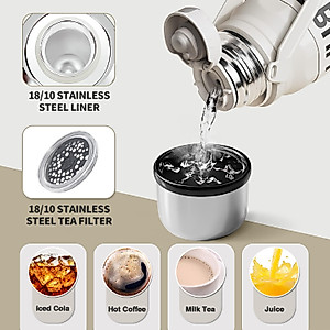 GOOM The Grip 32 oz Water Bottles for Hot and Cold Drinks,18/10 Stainless Steel Insulated Water Bottle with Lid, Carrying Strap,Strainer,7-Layer Insulation,Wide Mouth - White