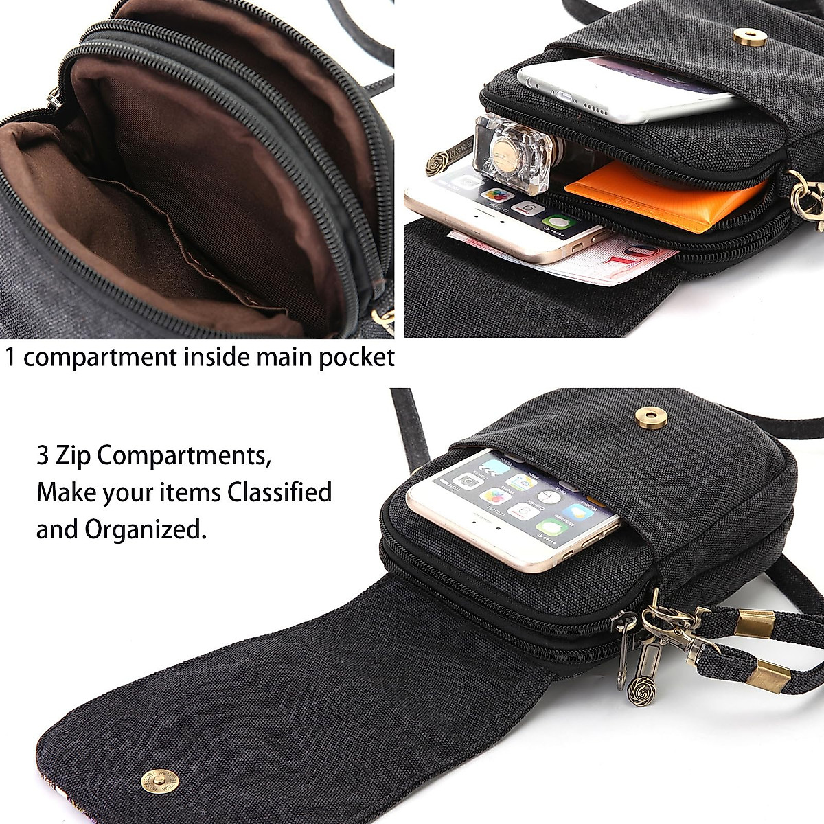 Goodhan Embroidery Canvas Crossbody Bag Cell phone Pouch Coin Purse for Women