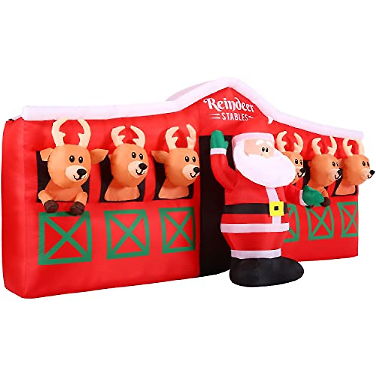 Christmas Time 4-Ft. Inflatable Santa Claus in a Reindeer Stable with LED Lights | Festive Holiday Blow-Up Decorations |Blower, Stakes, Ropes, and Storage Bag Included | CT-RDRSTBLE041-L, Red