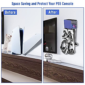 JDGPOKOO PS5 Wall Mount, 8 in 1 PS5 Wall Mount Kit with PSVR2 and PS5 Controller Holder & PSVR 2 and Headphone Hanger & Game Storage Stand for Playstation 5 (Disc & Digital Edition) & Playstation VR2