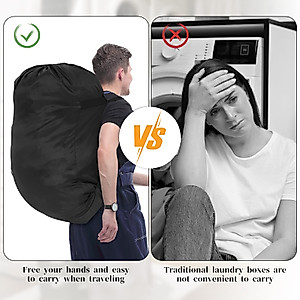 Backpack Laundry Bag Travel Laundry Bag with Shoulder Straps Portable Dirty Clothes Bag Nylon Laundry Hamper with Drawstring Closure for College Travel Laundromat Apartment