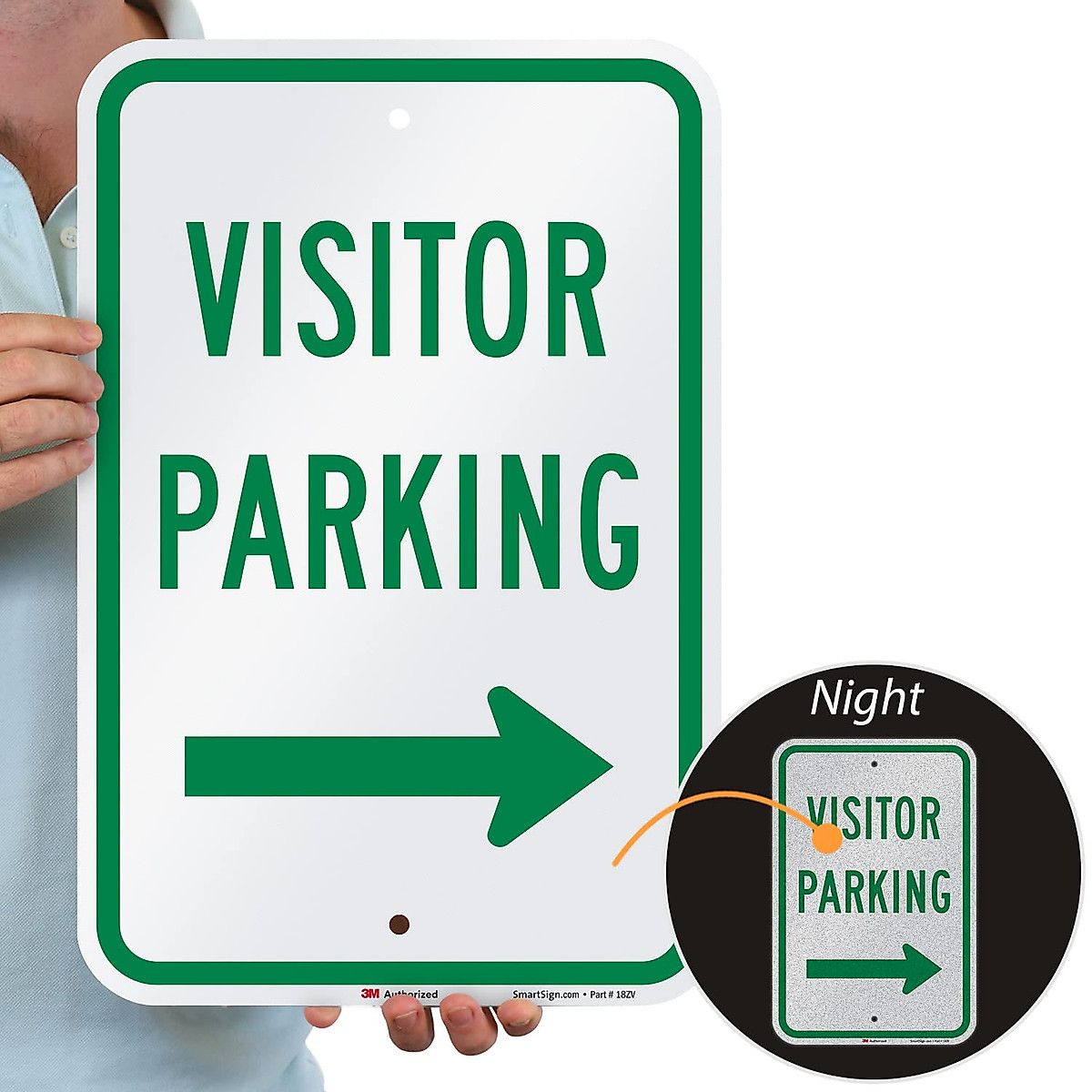 SmartSign - K-1921-EG-12x18-D2 "Visitor Parking" Sign with Right Arrow | 12" x 18" 3M Engineer Grade Reflective Aluminum