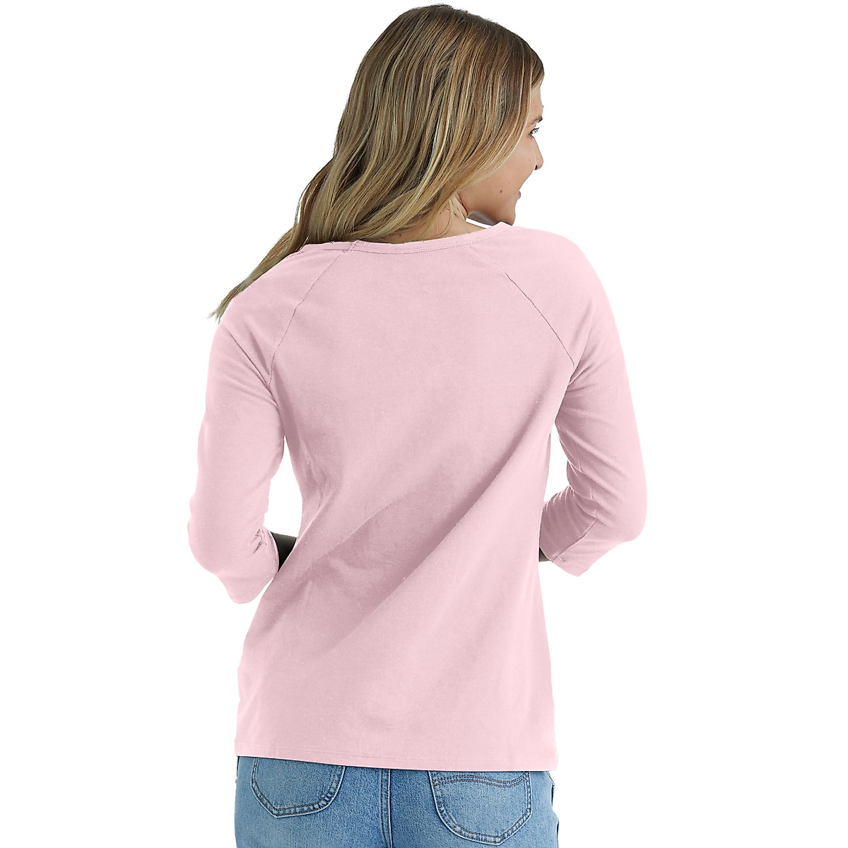 Hanes Women's Stretch Cotton Raglan Sleeve Tee, Paleo Pink, Large