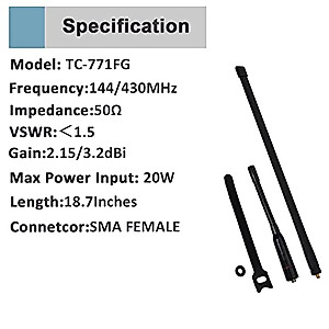 HYS Tactical Foldable Whip Antenna, SMA-Female, VHF UHF 144/430Mhz, Gooseneck Antenna for Kenwood TYT Retevis BAOFENG UV-82 UV-B5 GT-3 BF-F8HP UV-5RA UV-5RE UV-5R Two-Way Radio Scanner