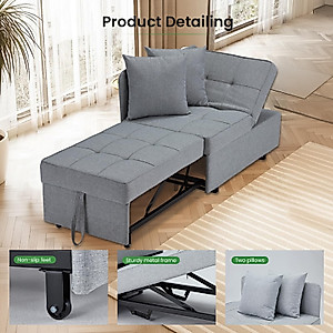 BUPPLEE 4-1 Convertible Sleeper Chair Bed, Sleeping Chairs for Adults, Sleeper Sofa Bed with 2 Pillows & Adjustable Backrest for Small Loft Apartment Office Living Room,Dark Gray