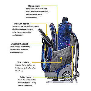 Tilami Rolling Backpack Laptop 18 inch with Lunch Bag, Galaxy