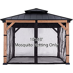 ABCCANOPY Gazebo Netting Replacement 10x10 - Universal Mosquito Netting for Gazebo and Pergolas Outdoor Mesh Netting Screen 4-Panel Sidewall Curtain with Double-Side Zippers (Black)
