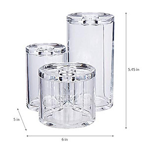 GROOVI Beauty Acrylic Triple Round Make Up Container (3 Towers Connected) Compact Size, Great Storage Container for Cosmetics/accs, for use in Bathroom or on Vanity, 5.5" x 5.9" x 5.25"