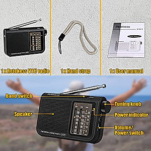 Retekess V117 Portable Radio AM FM, Shortwave Radio with Clear Dial, Transistor Radio with Best Reception for Seniors (Black)