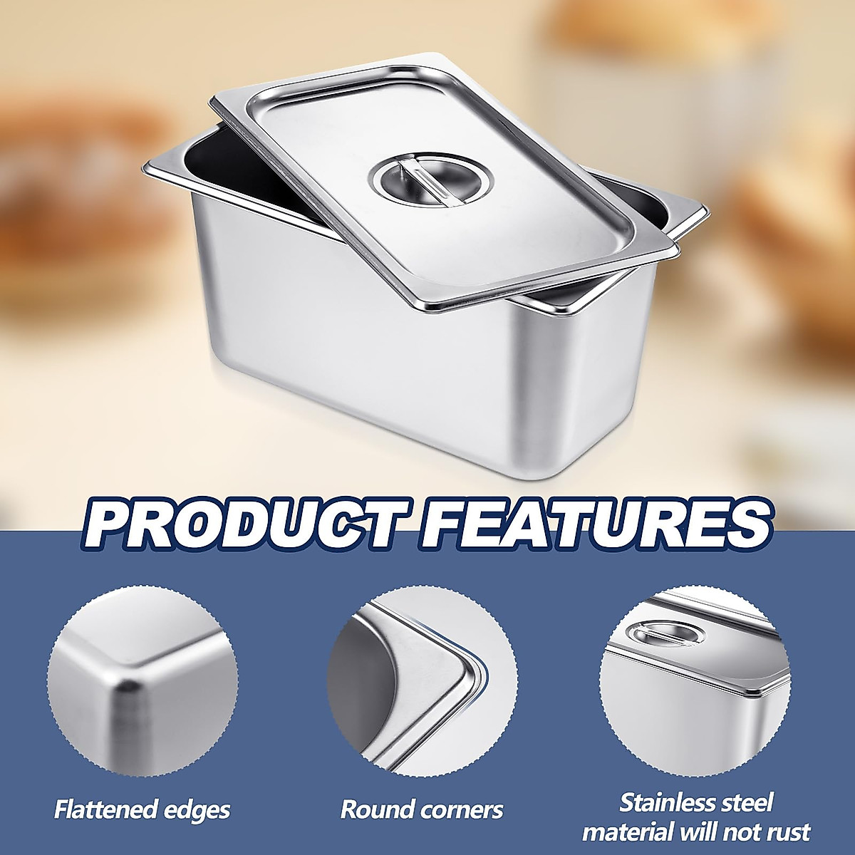 Mifoci 12 Pack Stainless Steam Hotel Pan with Lid, Steam Table Pan Restaurant Supplies Reusable Anti Rust Steam Pan Water Pan for Home, Party, Restaurant, Hotel, Buffet (1/3 Size x 6 Inch Deep)