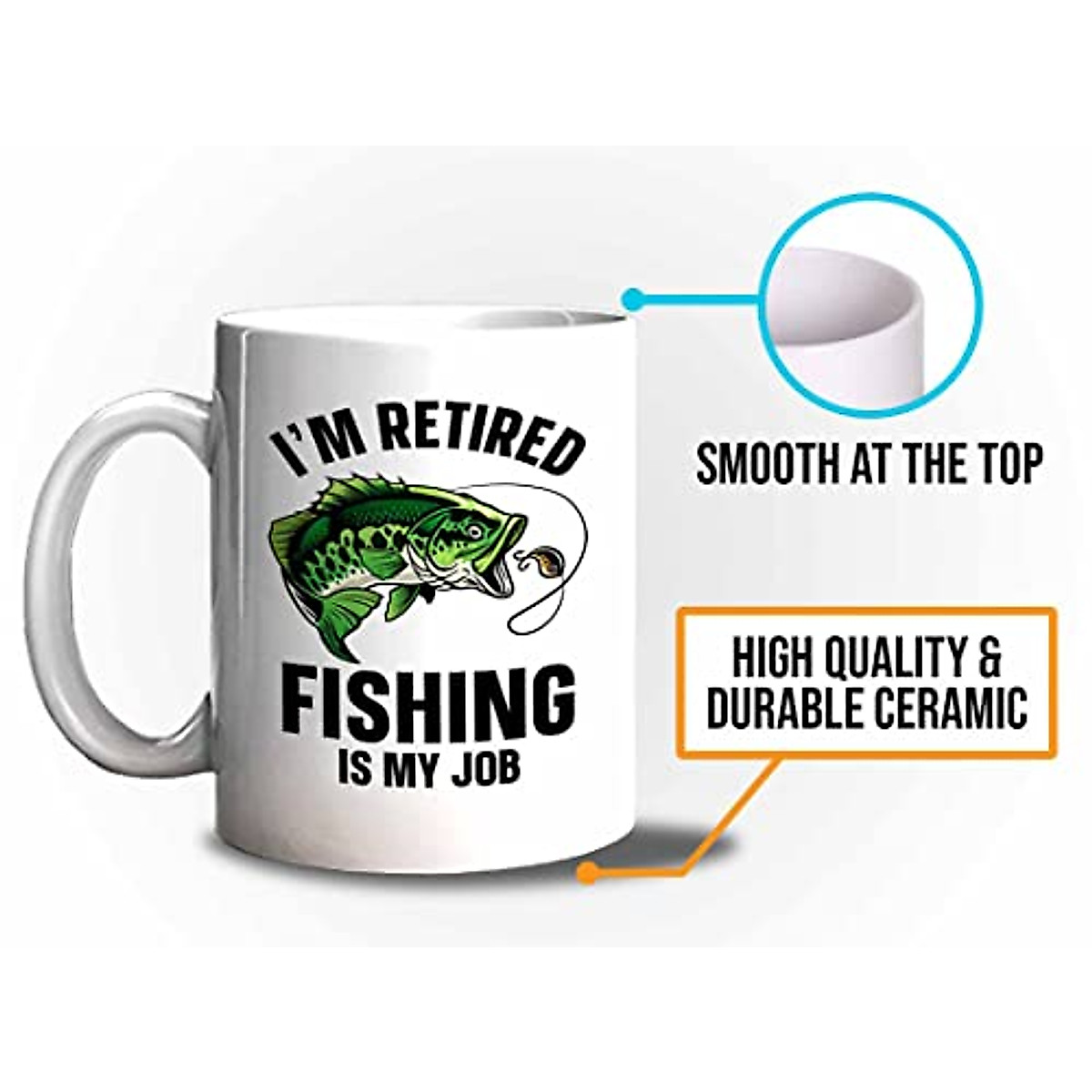 Fisher Coffee Mug 11oz White - i'm retired fishing is my job - Bass Fishing Spooler Boat Lovers Lures Rod Funny Fisherman Joke Retirement Grandpa