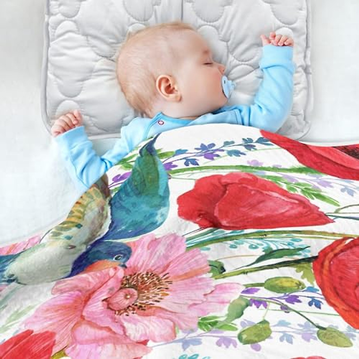 Kigai Red Poppies Birds Baby Blanket for Boys Girls, Swaddle Blankets Soft Cozy Nursery Receiving Blankets Travel Blanket Throw Blankets for Toddler Newborn, 30 x 40 Inch