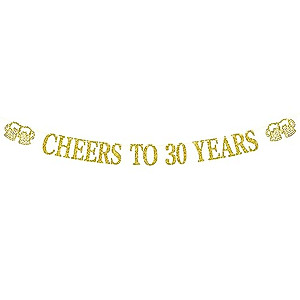 Cheers to 30 Years Banner, Cheers & Beers to 30 Years Glitter Banner, 30th Birthday/Wedding Anniversary Party Decorations Supplies Gold Glitter