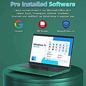 【Win 11 Pro/Office 2019】16 inch Laptop Narrow Bezels FHD (1920*1200) IPS Display, High Performance Celeron N5105 CPU, 16GB RAM, 256GB SSD, with Full Size Numeric Backlit KB, Dark Green (16G+256G SSD)