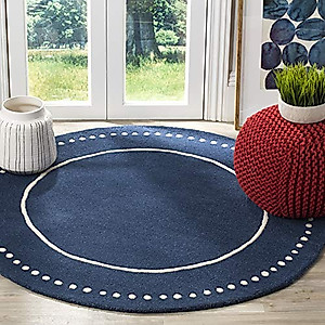 SAFAVIEH Bella Collection Area Rug - 5' Round, Navy Blue & Ivory, Handmade Dotted Border Wool, Ideal for High Traffic Areas in Living Room, Bedroom (BEL151G)