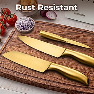 Zulay 15 Piece Stainless Steel Knife Set with Block and Sharpener - Sharp Knife Block Set with Built In Sharpener - Kitchen Knife Set With Block - Rust Proof Knife Set Stainless Steel