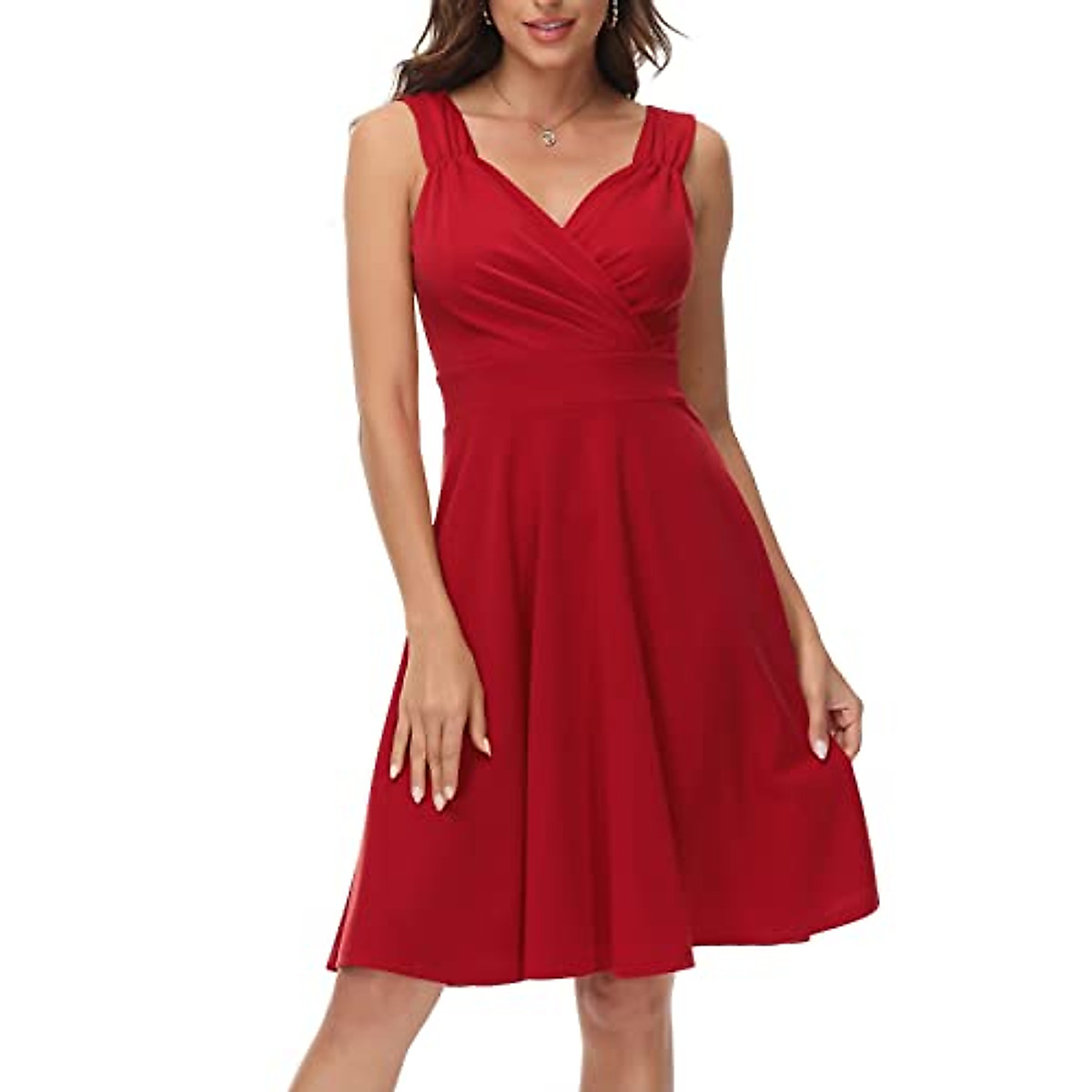 Sleeveless Womens Dresses for Wedding Guest Vintage A-line Cocktail Dress Red M