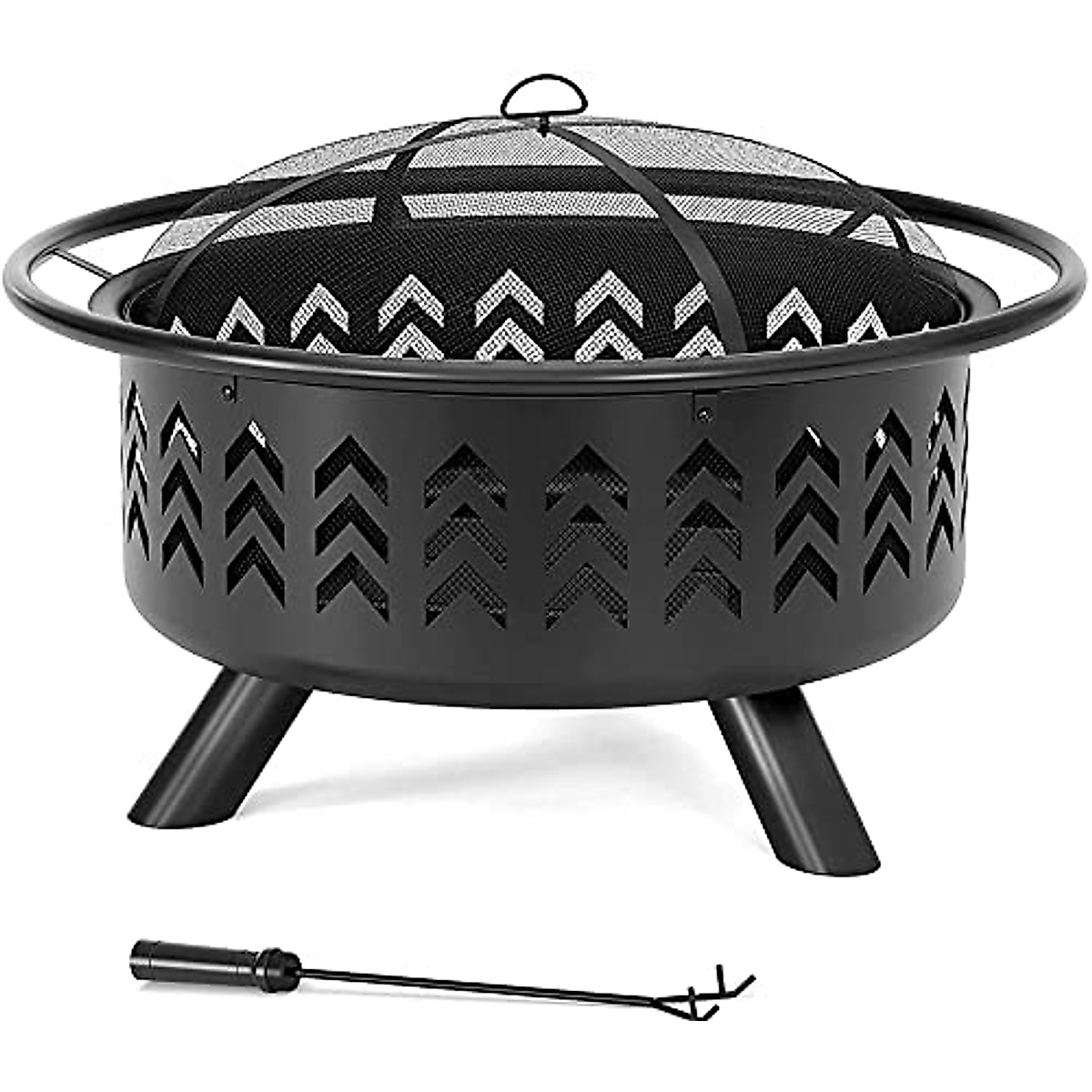 LEAYAN Garden Fire Pit Grill Bowl Grill Barbecue Rack Thicken Fire Pit,36" Large Wood Burning Fire Pit with Spark Screen Poker & Waterproof Cover Outdoor Fire Pit for Bonfire Party BBQ Heating