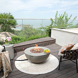 Roca Concrete Fire Pit 34" x 34" Outdoor Patio Firepit Includes Lava Rocks Modern Fire Pits & Outdoor Fireplaces for Garden, Deck, Indoor & Outdoor Heating