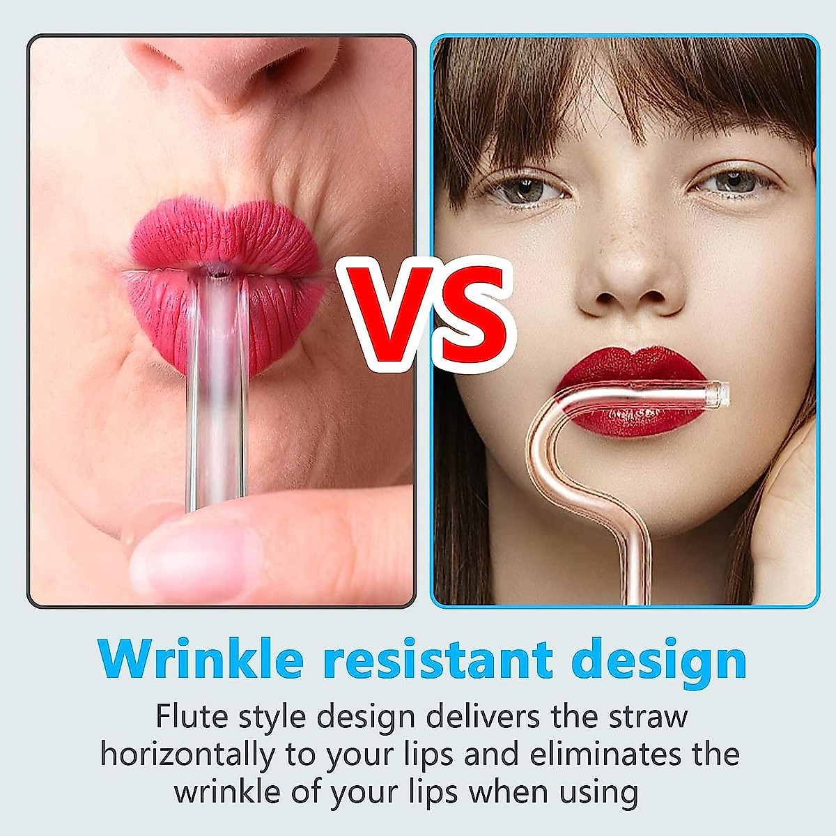 Anti wrinkle Straw (with cleaning brush), reusable glass straw, horizontal flute design, anti-lip wrinkle, suitable for all kinds of drinks (4 PCS)