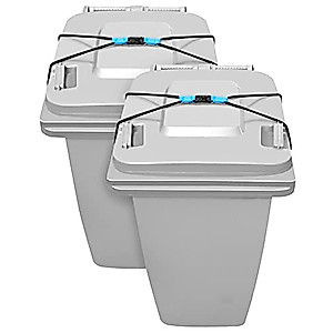 QWORK Trash Can Lock, 2 Pack Closed Garbage Lid Lock, for 30 - 50 Gallon Outdoor Trash Can, Bungee Cord Heavy Duty Animal Proof Trash Lid Lock for Dogs, Bears, Raccoons, Opossums