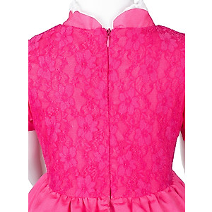 Pink Princess Dress for Girls, Kids Princess costume with Crown Gloves Wand Earrings 8-9 Years