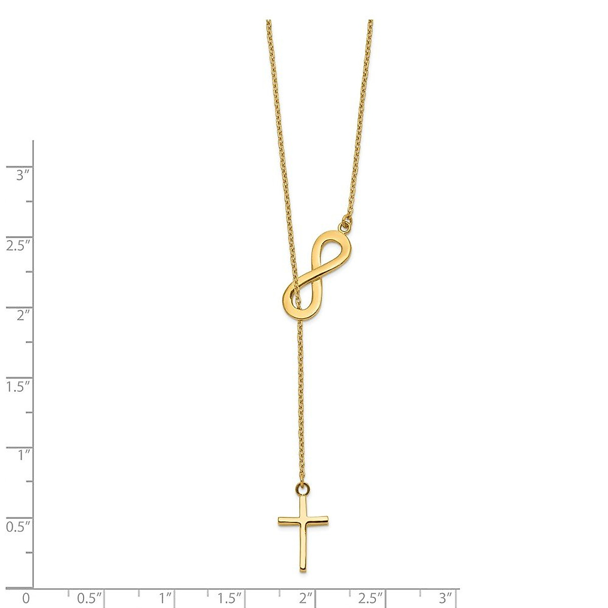 Solid 14k Yellow Gold Infinity Love Knot Symbol and Cross Lariat Necklace Chain - with Secure Lobster Lock Clasp 18" (Width = 0mm)