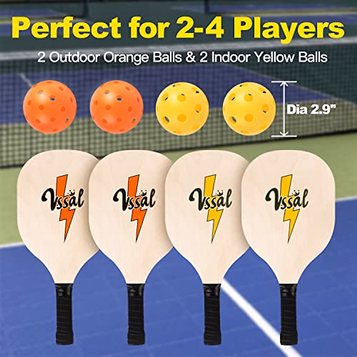 Pickleball Nets Portable Outdoor 22FT Regulation Size Pickleball Set with Net for Driveway Indoor Backyard (1 Net, 4 Paddles, 4 Balls, 1 Carrying Bag)