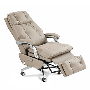 LEAGOO S001 Automatic Executive Home Office Chair Electric Big and Tall Ergonomic Reclining Office Chair with Foot Rest, High-Back PU Leather Computer Desk Chairs with Wheels Rolling Task Chair